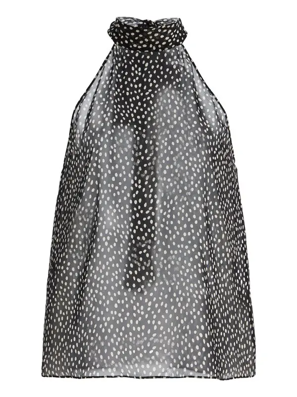 NILI LOTAN Alla Dotted Silk Halter Top - Black