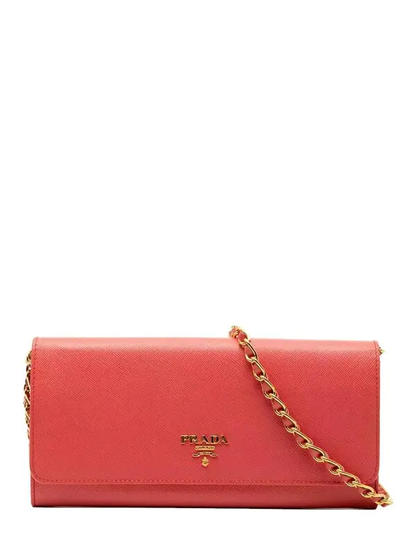 Prada Saffiano Lux Wallet On Chain Crossbody Bag - Red