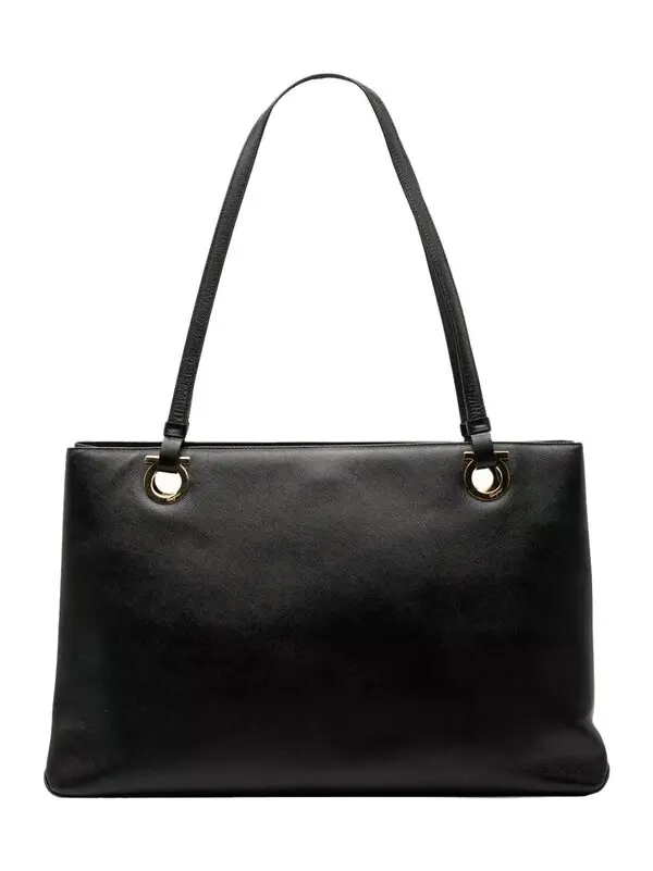 FERRAGAMO Leather Gancini Tote Bag - Black