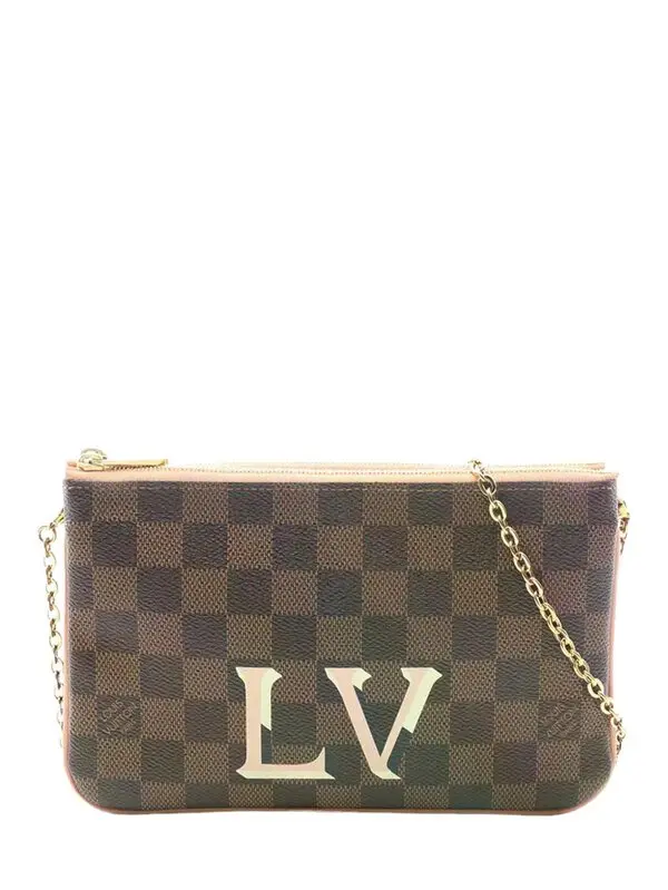 LOUIS VUITTON Damier Ebene Pochette Double Zip Crossbody Bag - Brown