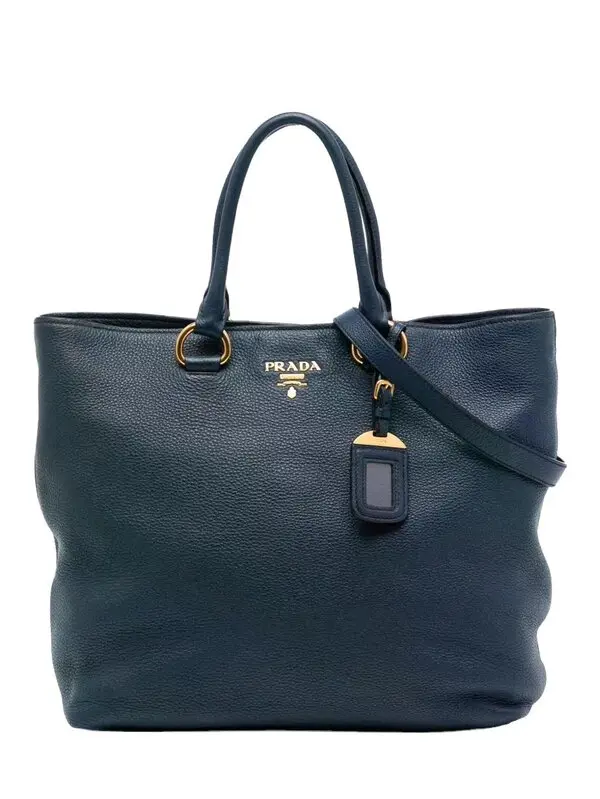 Prada Vitello Daino Open Convertible Tote Satchel - Blue