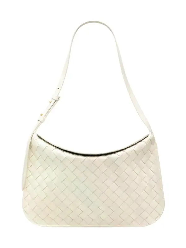 Bottega Veneta Brushed Calfskin Intrecciato Cradle Fold Over Shoulder Bag - White