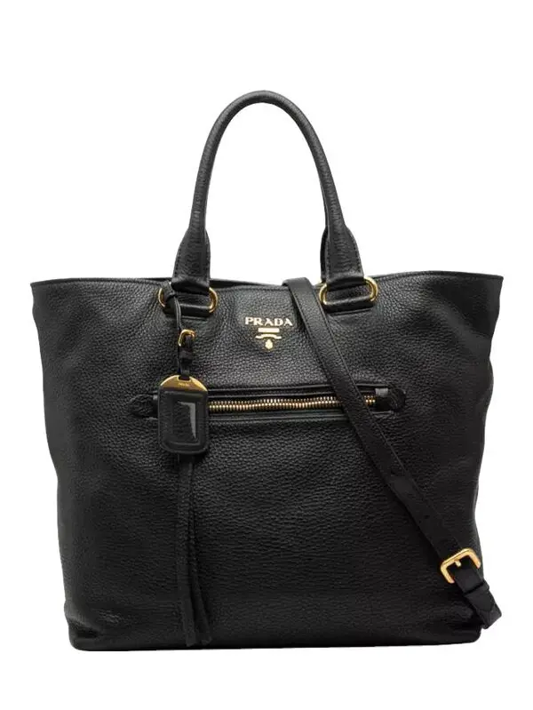 Prada Vitello Daino Open Convertible Tote Satchel 2000-2025 - Black