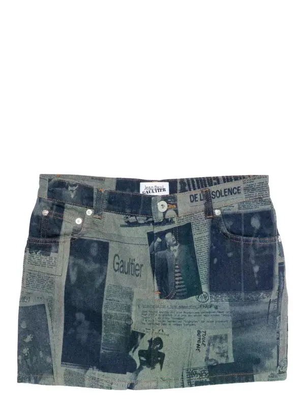 Jean Paul Gaultier Newspaper Print Mini Skirt - Blue