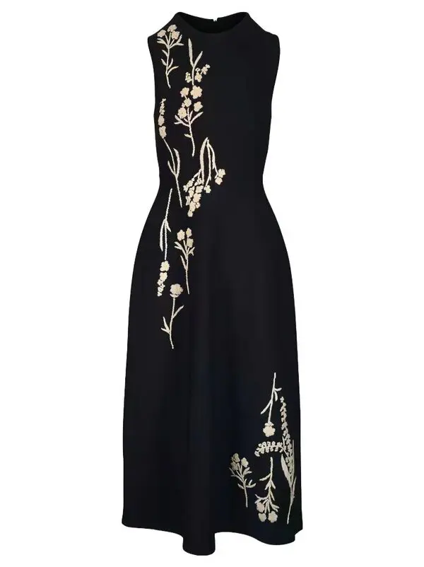 Lela Rose Hailey Floral-embroidered Dress - Black