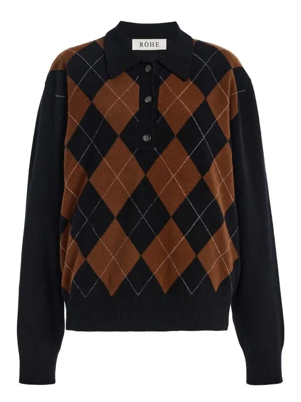 RÓHE Checked Compact-knit Wool Polo Sweater - Plaid