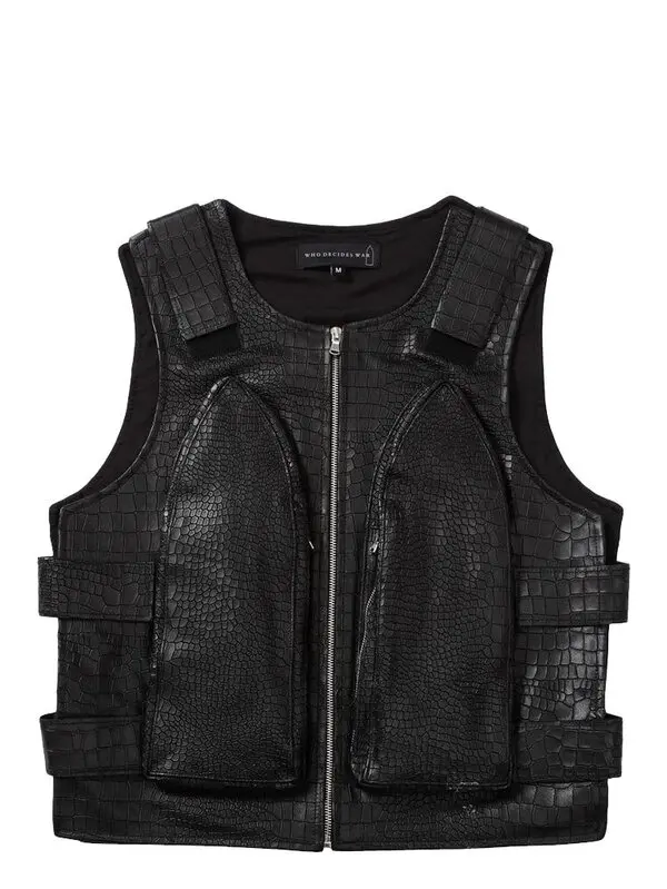 WHO DECIDES WAR BY EV BRAVADO Croc Bullet Point Leather Vest - Black