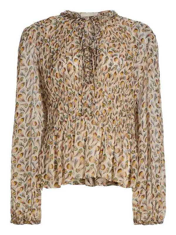 Ulla Johnson Robbie Silk Long Sleeve Front Tie Blouse - Swan