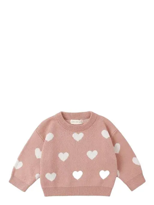 QUINCY MAE Hearts Jacquard Organic Cotton Sweater - Pink