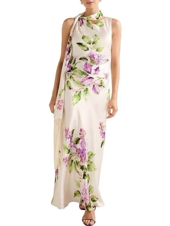 EVER NEW Ariane Floral Tassel Satin Maxi Dress - Hillcroft Floral