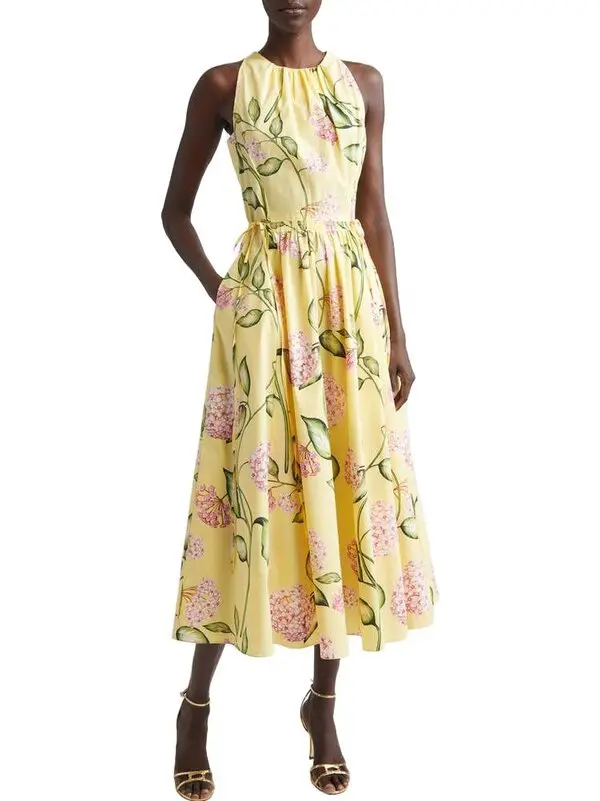 Oscar De La Renta Floral Stretch Poplin Dress - Pink/butter