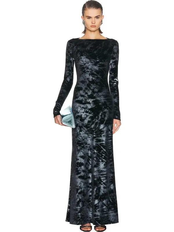 Lapointe Foil Velour Boatneck Gown - Midnight