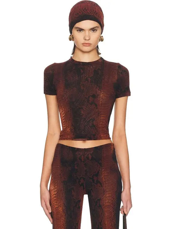 Jean Paul Gaultier Mesh Printed Python Baby Tee - Brown & Black