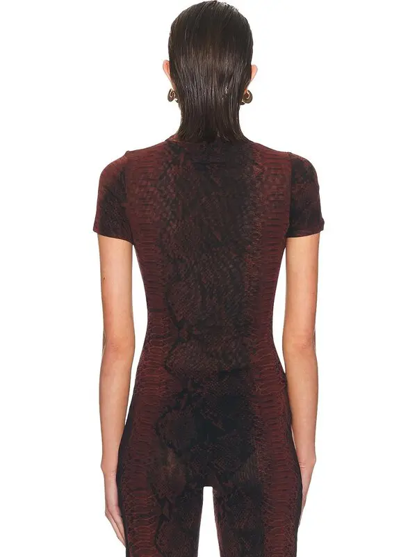 JEAN PAUL GAULTIER Mesh Printed Python Baby Tee - Brown & Black