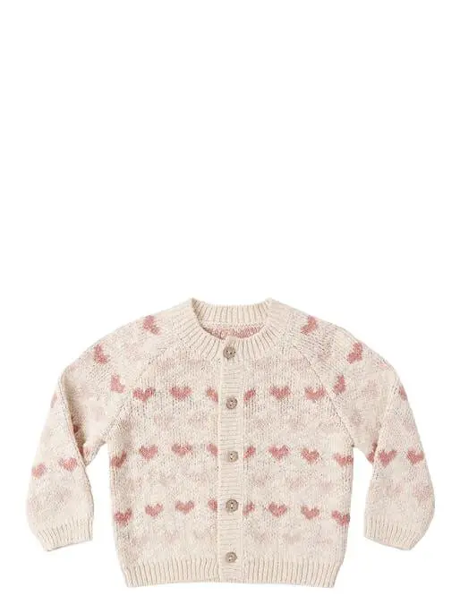 QUINCY MAE Hearts Cotton Cardigan - Natural