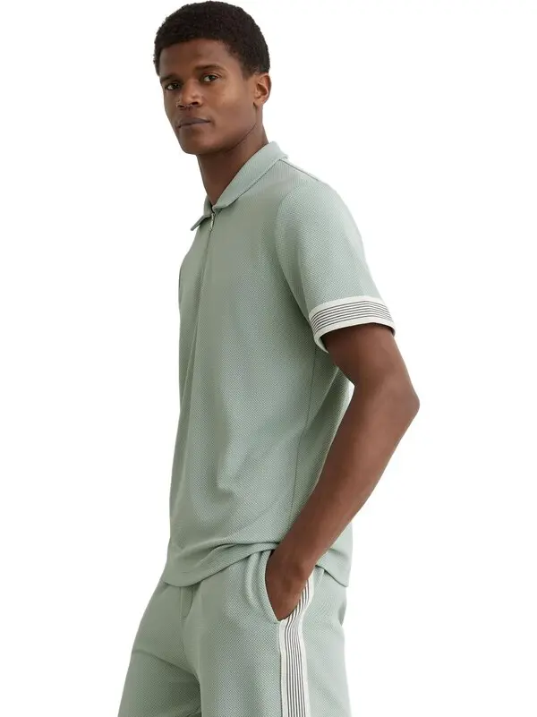REISS Sleeve-trim Half-zip Polo Shirt - Mint Green