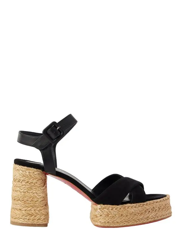 CHRISTIAN LOUBOUTIN Calakala 85 Leather And Suede Espadrille Platform Sandals - Black