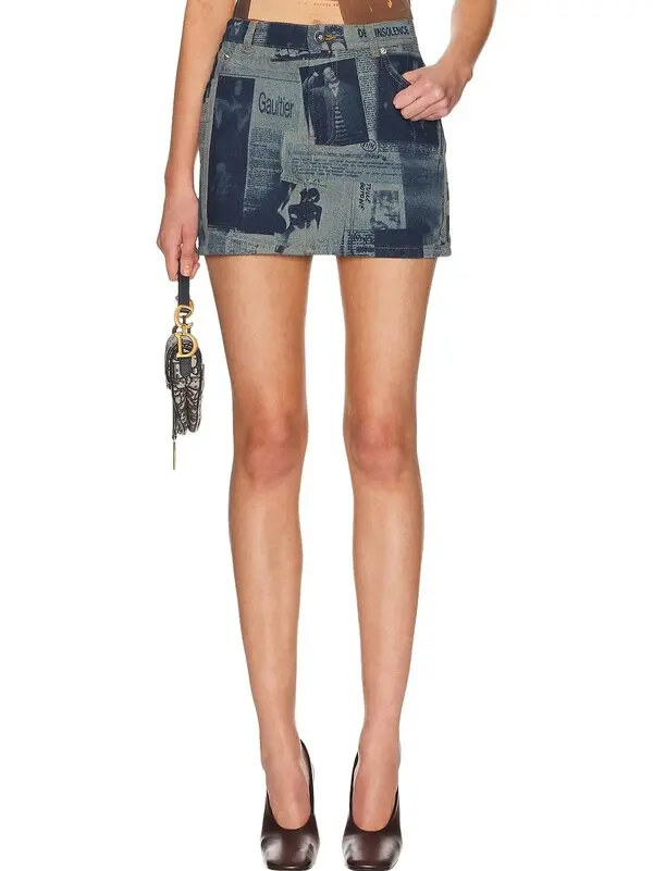Jean Paul Gaultier Newspaper Print Mini Skirt - Indigo & Beige