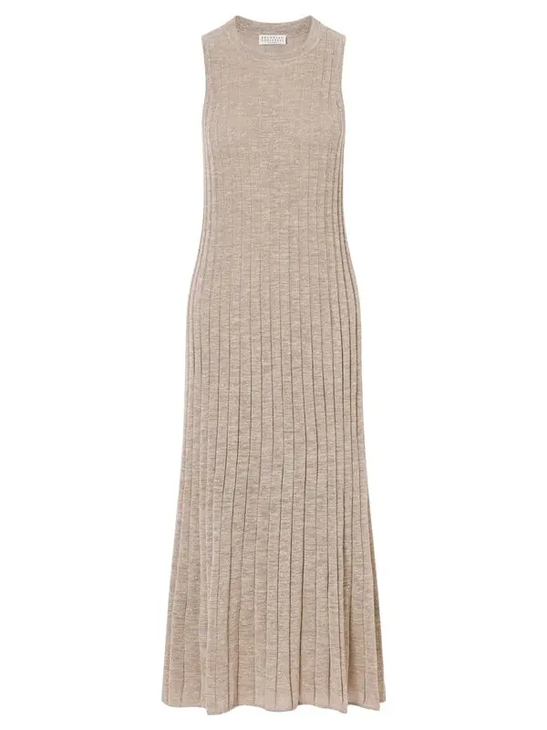 Brunello Cucinelli Metallic Ribbed-knit Midi Dress - Neutrals