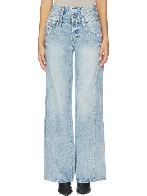 PISTOLA Caleb High Rise Stacked Wide Jeans - Blue