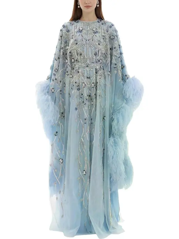 DINA MELWANI Crystal-embroidered Feather Maxi Dress - Blue