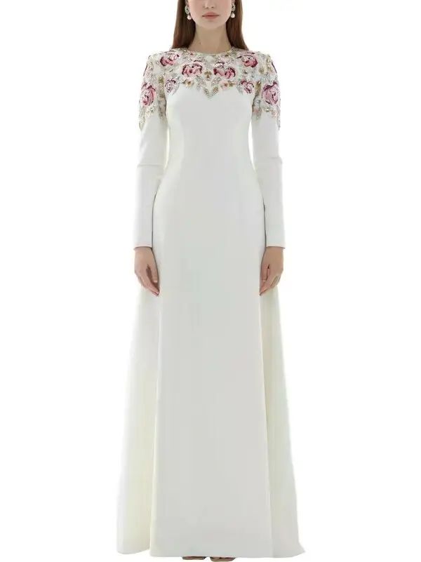 DINA MELWANI Long-sleeves Maxi Dress - White