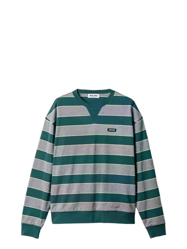 Miu Miu Striped Logo-patch Sweatshirt - Green