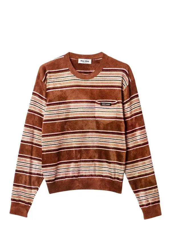 Miu Miu Striped Chenille Sweater - Brown