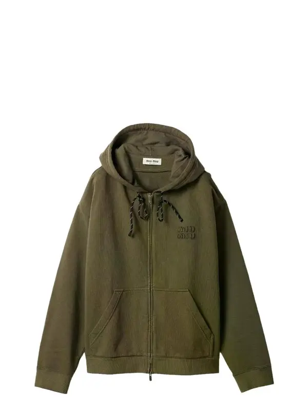 Miu Miu Logo-embroidered Hoodie - Green