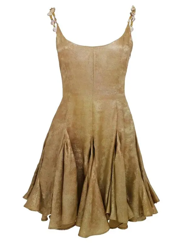 AZLEE Solenne Embellished-strap Mini Dress - Gold