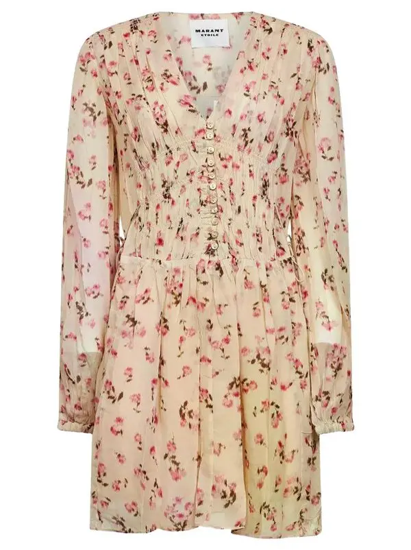 MARANT ETOILE Floral Smocked Dress - Neutrals