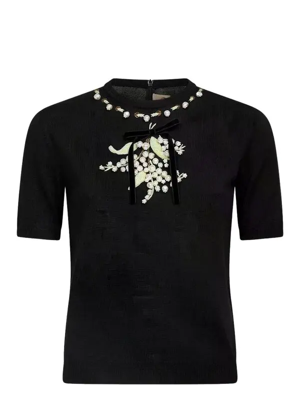 Valentino Garavani Embroidery Pearl-embellished Top - Black