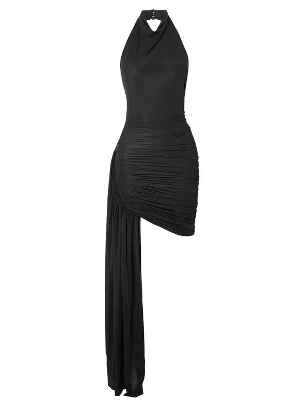 MAYGEL CORONEL Villa Draped Gathered Stretch-jersey Halterneck Mini Dress - Black