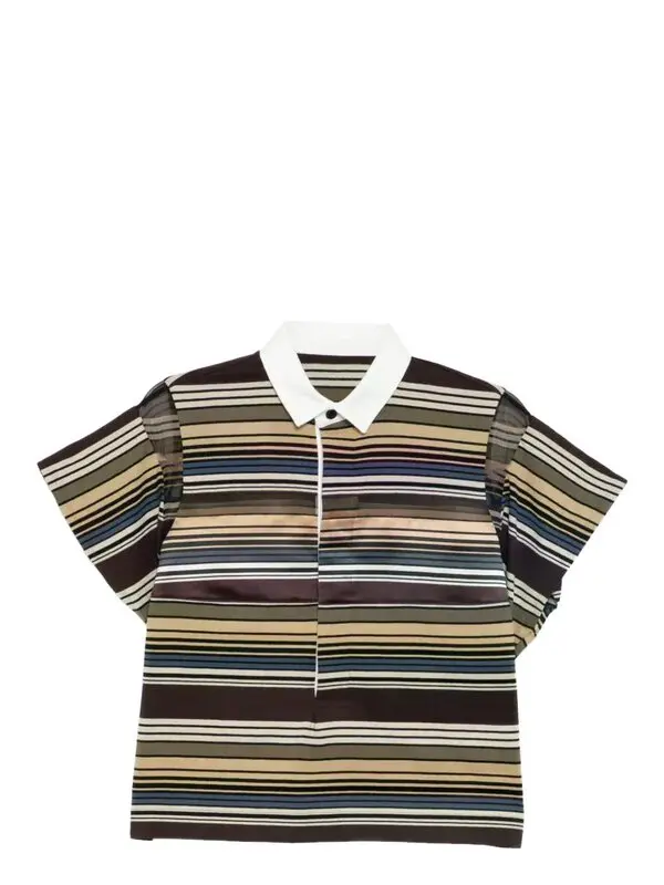 Sacai Striped Polo Top - Brown
