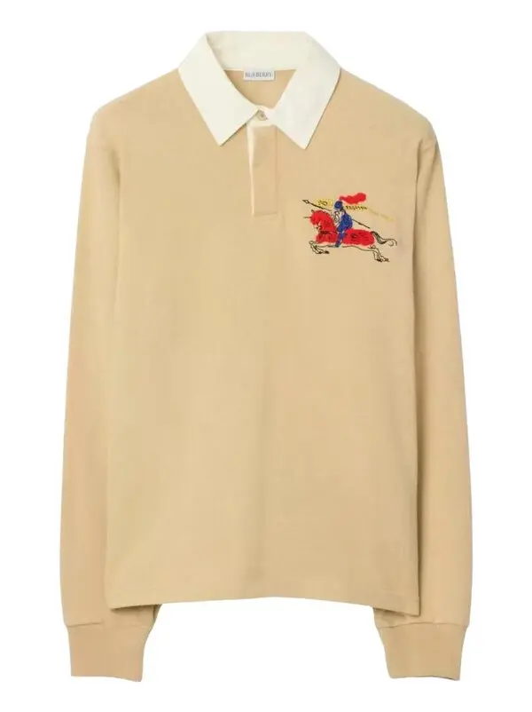 Burberry Embroidered Long-sleeve Polo Shirt - Neutrals