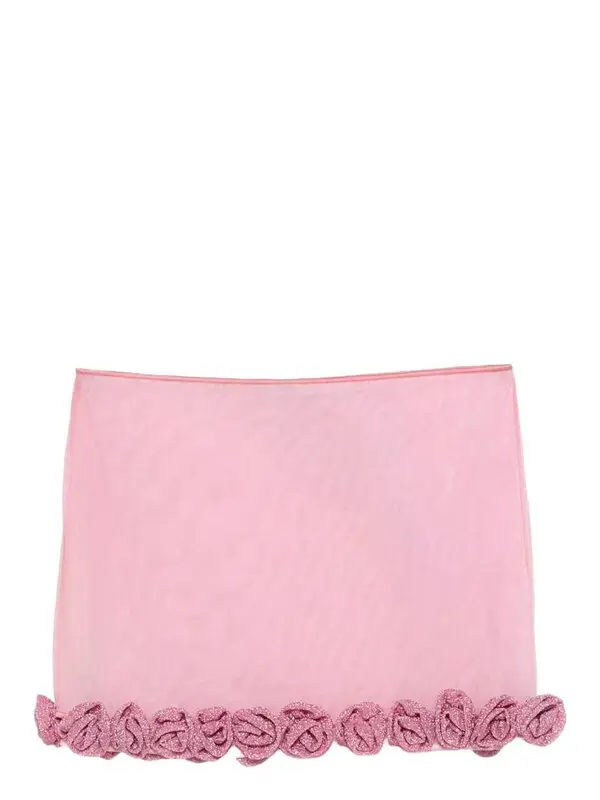 Oseree Mini Skirt With Rose Trim - Pink