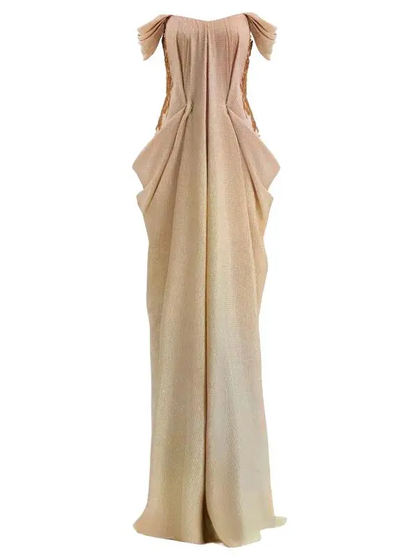 GEMY MAALOUF Off-shoulder Beaded Ruched Dress - Neutrals