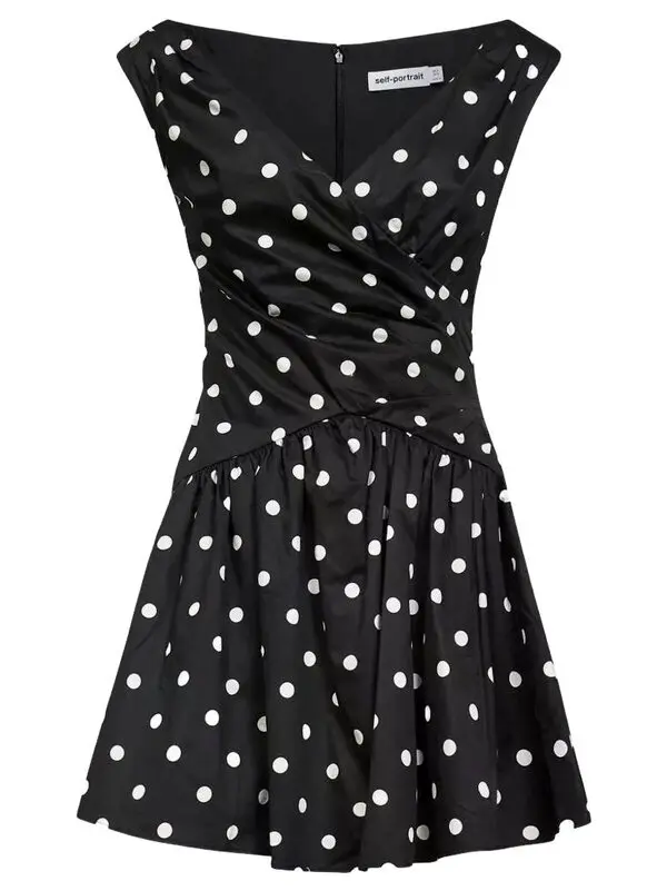 SELF-PORTRAIT Polka-dot Print Midi Dress - Black