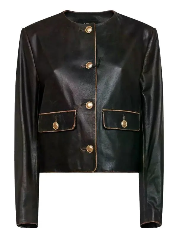 ARMA Button Leather Jacket - Brown