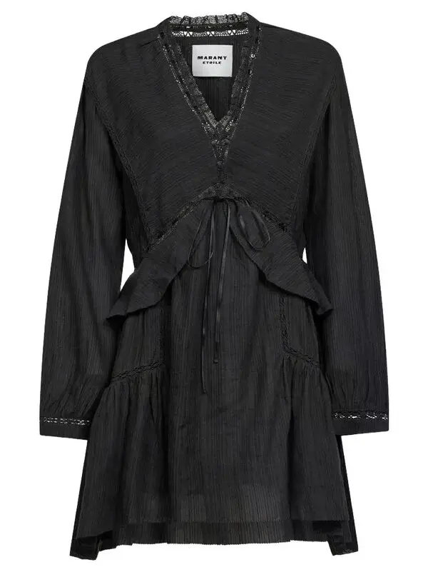 MARANT ETOILE Lace Trim Ruffled Dress - Black