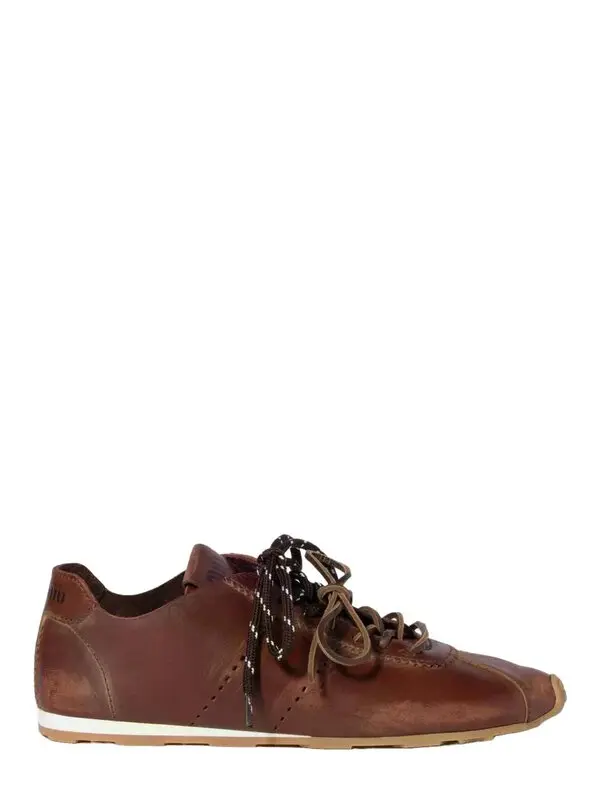 Miu Miu Plume Leather Sneakers - Brown
