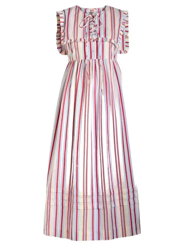 DAMSON MADDER Josephine Striped Midi Dress - Neutrals