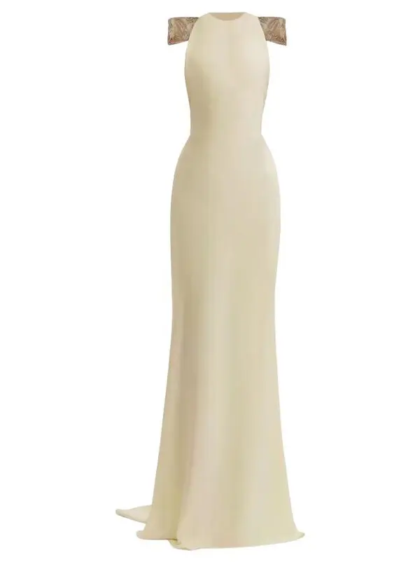 GEMY MAALOUF Beaded Shoulder Gown - Neutrals
