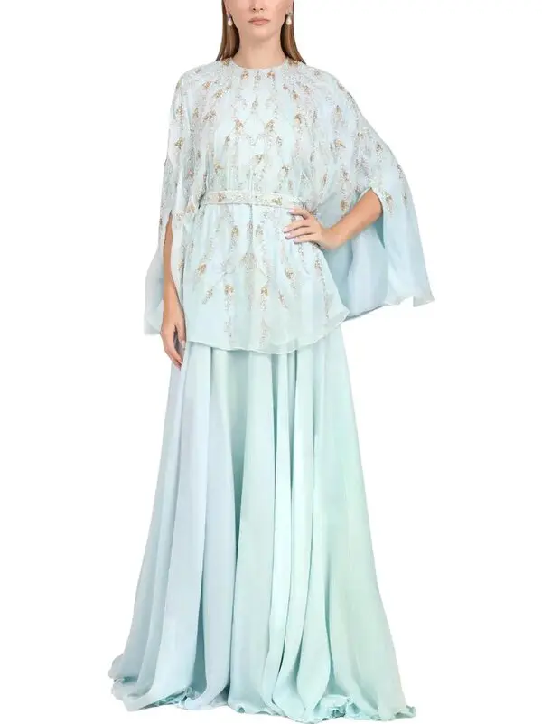 DINA MELWANI Embellished Slit-sleeve Maxi Dress - Blue