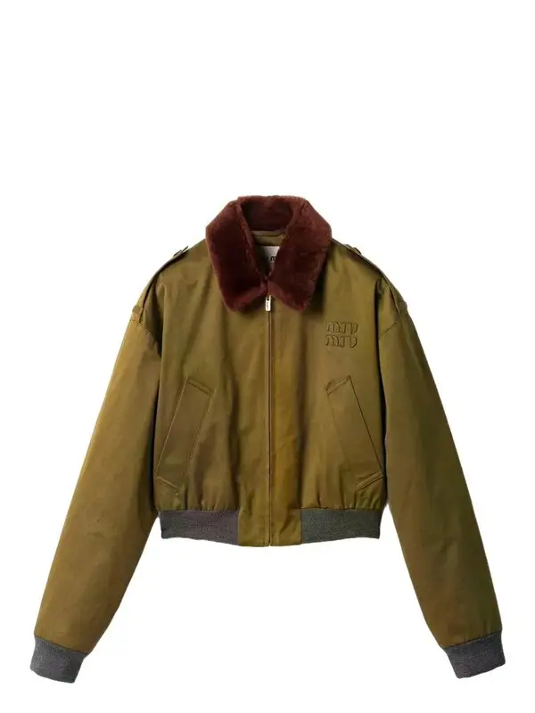 Miu Miu Shearling-collar Logo Bomber Jacket - Green