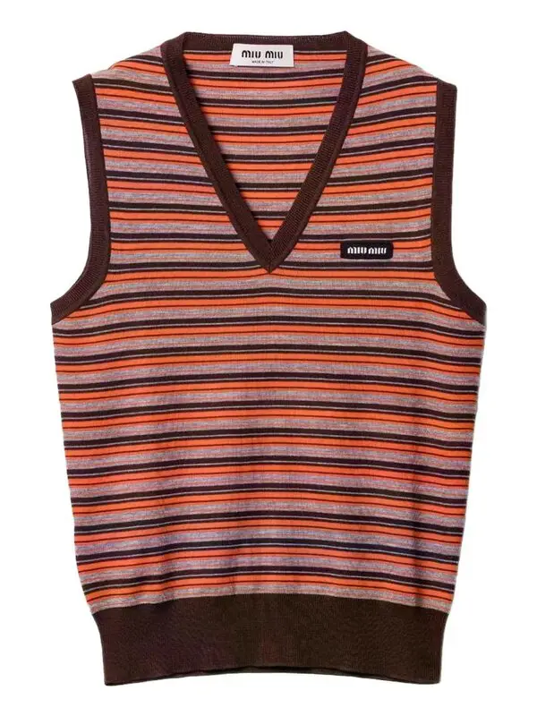 Miu Miu Striped V-neck Vest - Orange