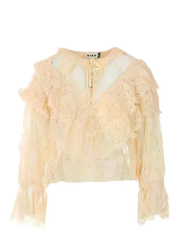 Rixo Lace Ruffled Blouse - Neutrals