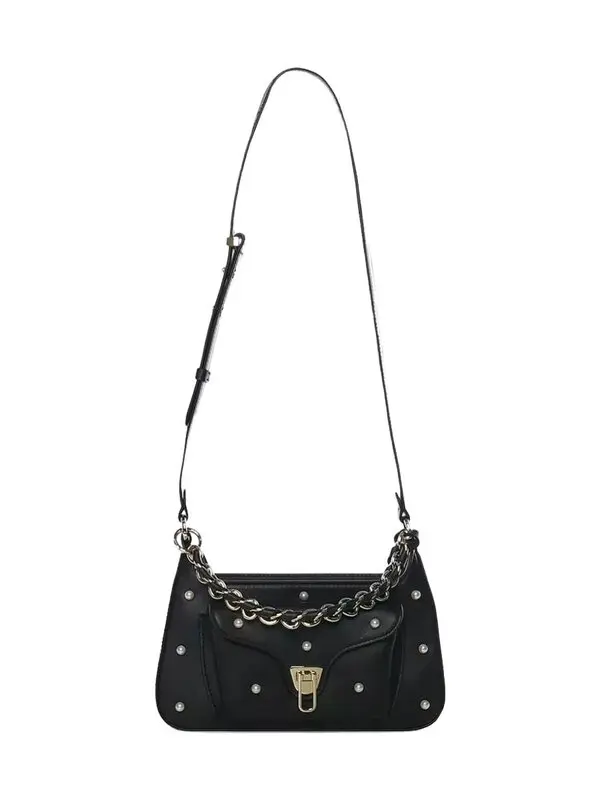 COCCINELLE Leather Shoulder Bag With Pearl Embellishments - Black