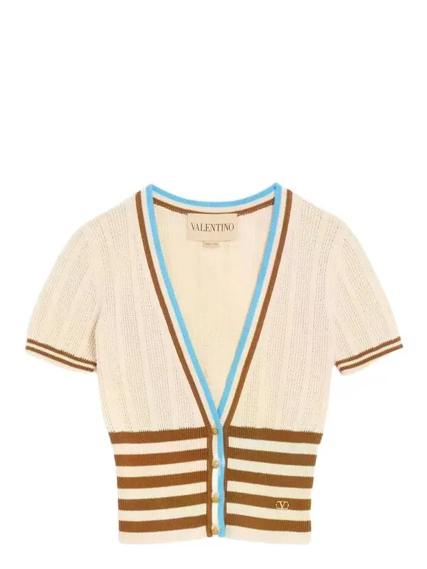 Valentino Garavani Striped Logo-plaque Cardigan - Neutrals