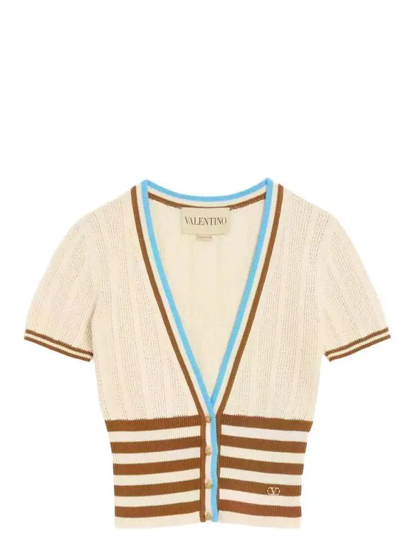 Valentino Garavani Striped Logo-plaque Cardigan - Neutrals